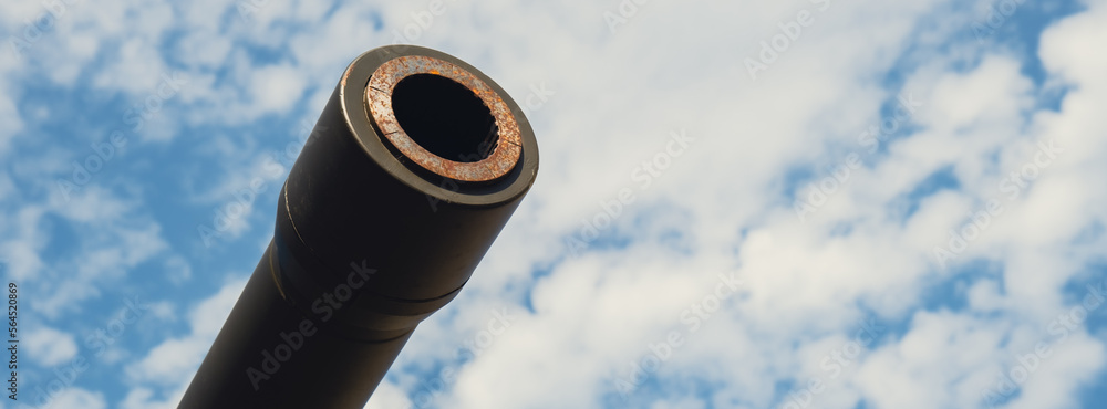 Tower of armored personnel carrier or tank. Heavy weapons of war, sky ...