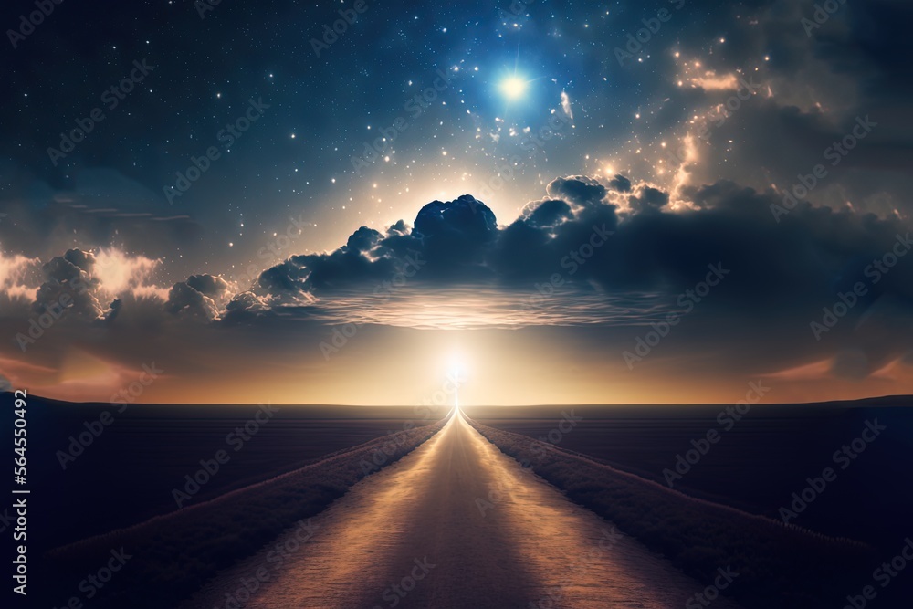 way path to heaven with light glow from the eternal horizon, concept of ...
