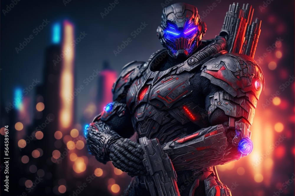 Ilustración de Stock Armed super soldier with supersonic gun in the ...