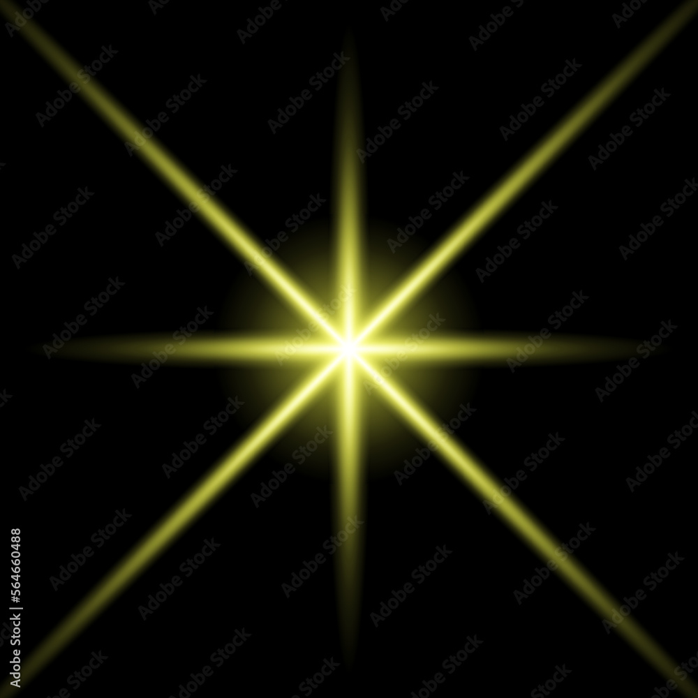 Gold glowing star. Realistic sun rays. Yellow sun ray glow abstract ...