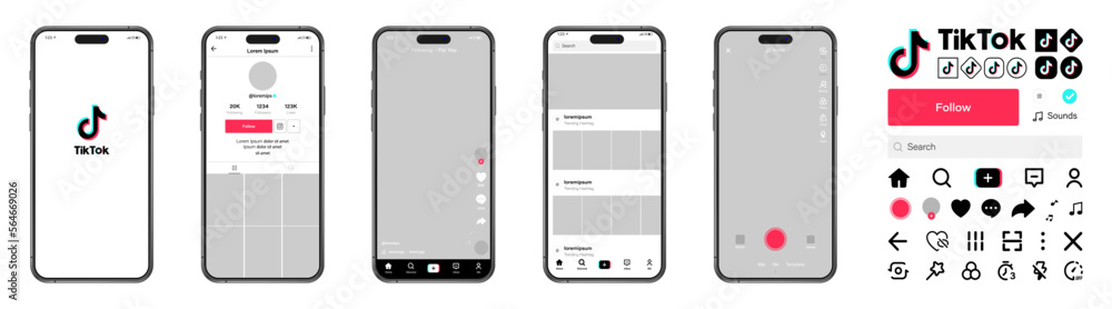 Tiktok. Tik tok mobile App interface template on Apple Iphone mockup ...