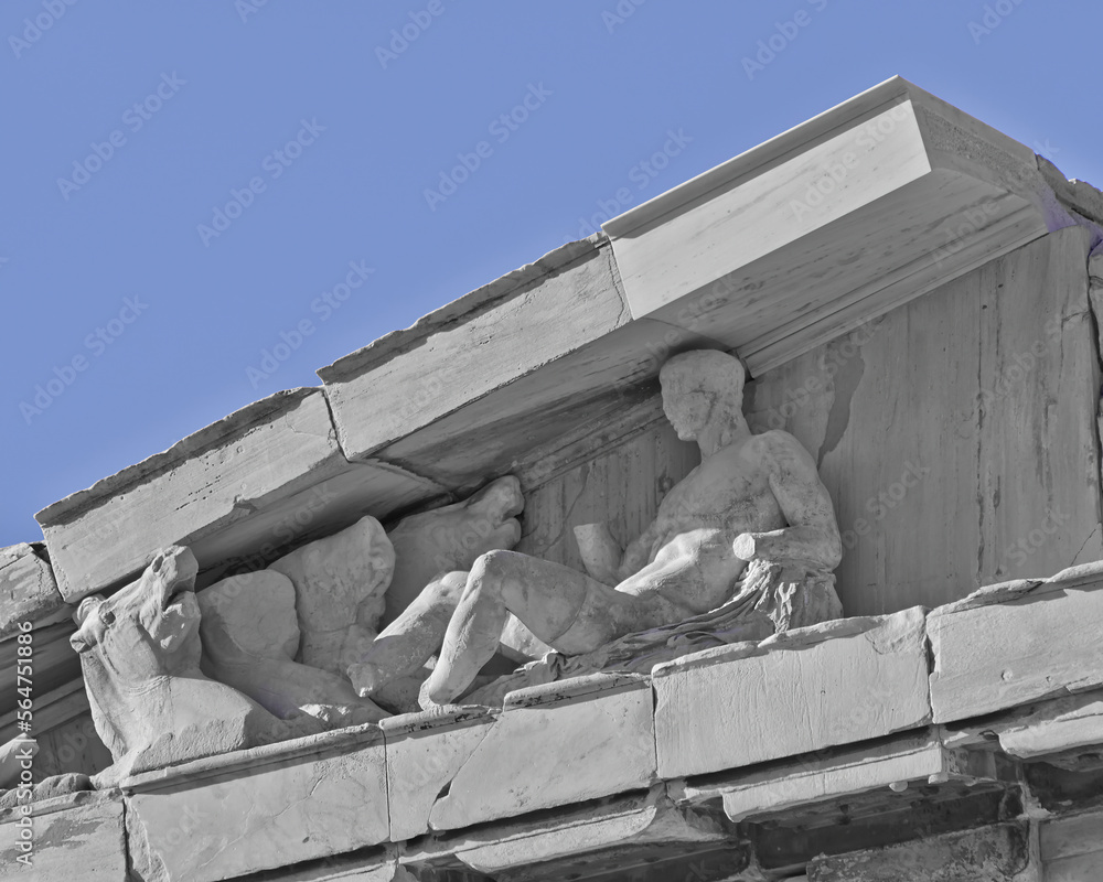 Detail of Parthenon pediment with the horses of the Sun God and ...