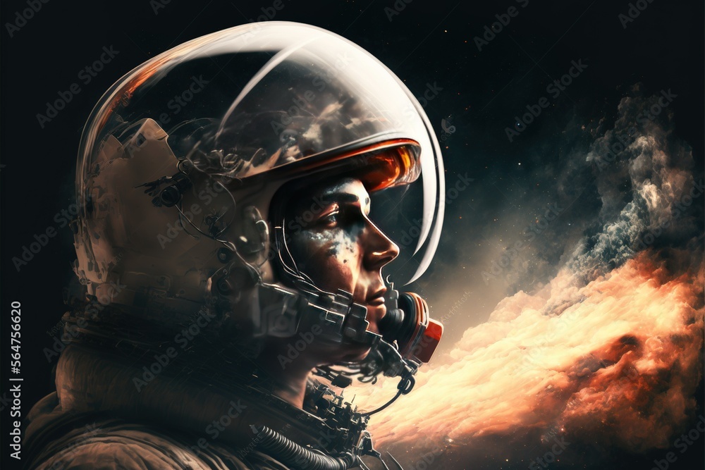 Colorful high-detailed image Military pilot in a protective helmet in ...