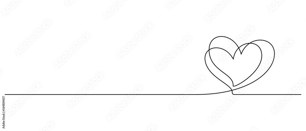 One continuous line drawing of couple hearts and love symbol. Thin curl ...
