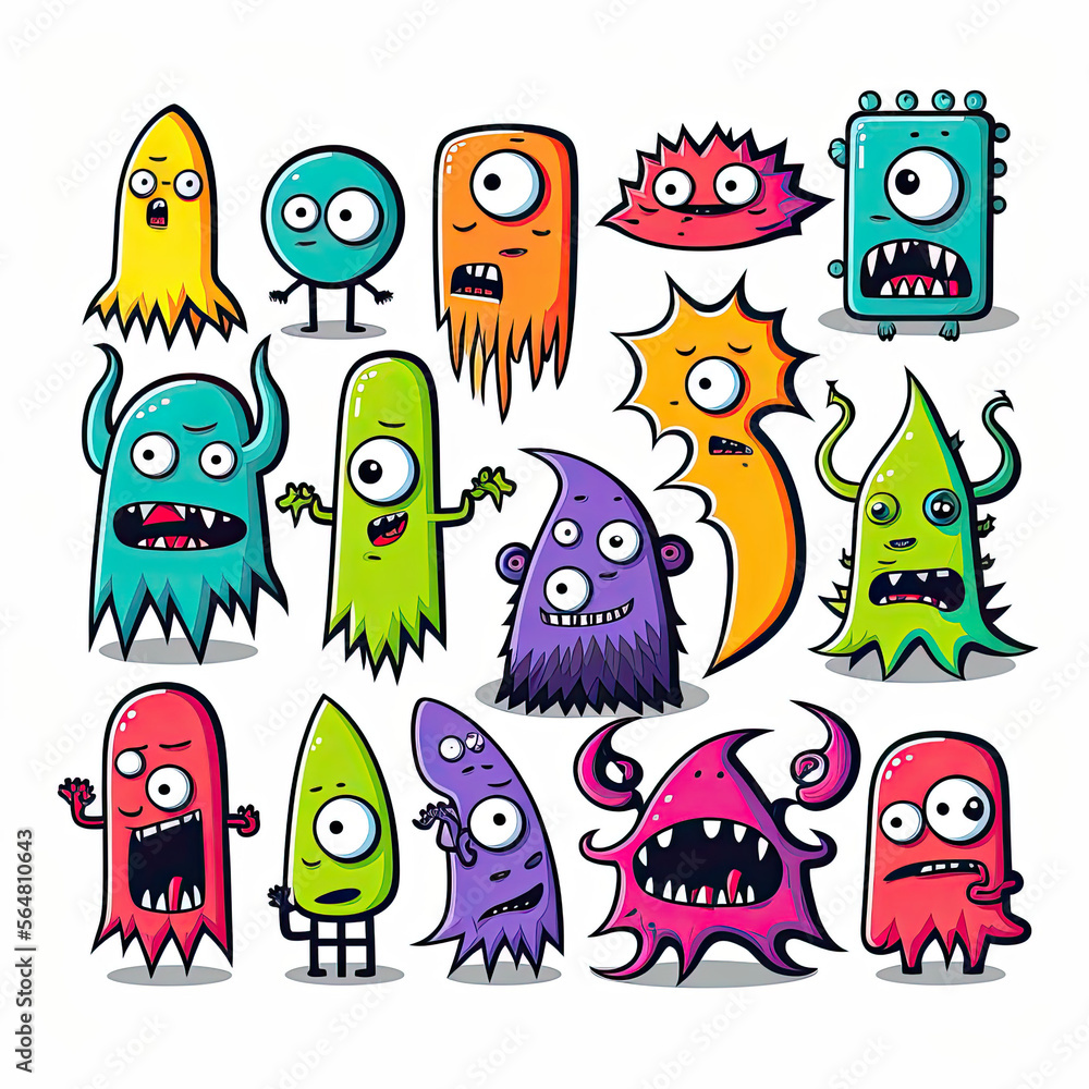 set of colorful cartoon creatures and monsters illustration sprite ...