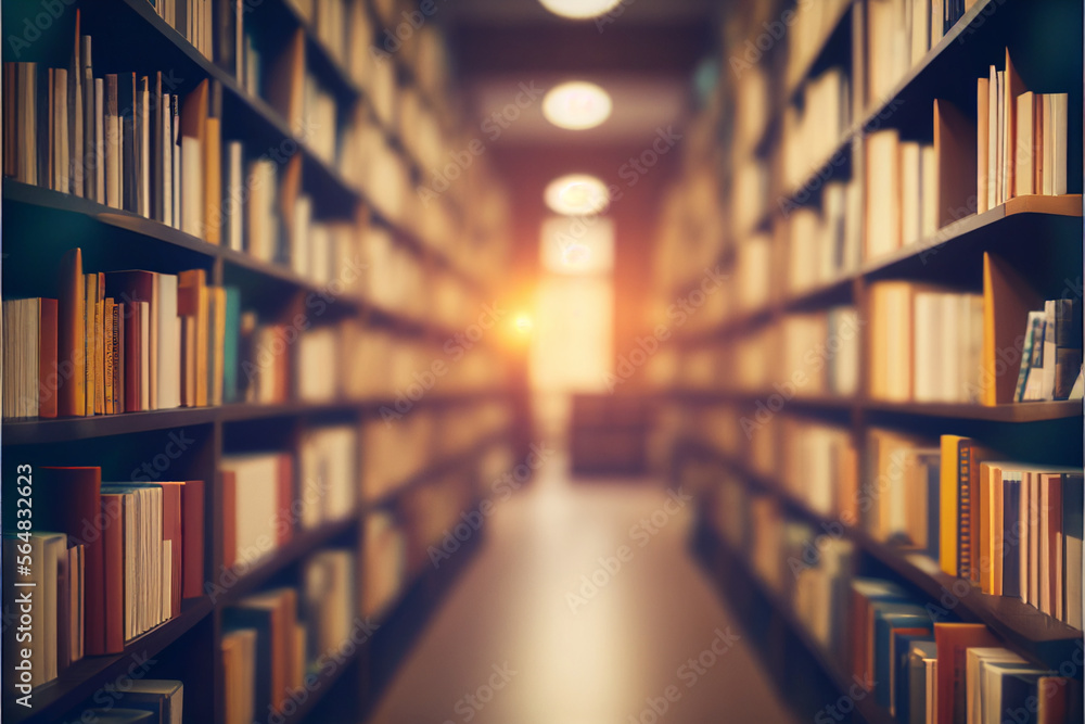 Abstract blurred empty college library interior space. Blurry classroom ...