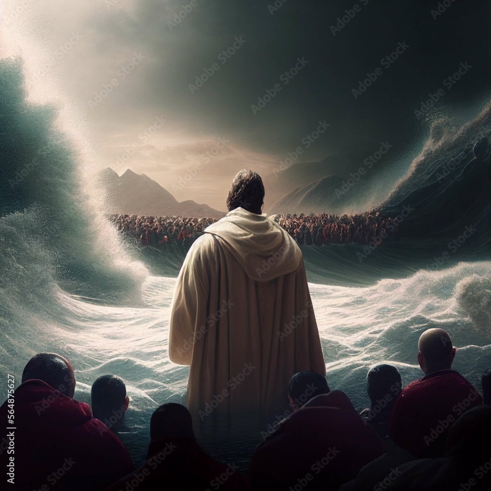 Jesus Christ at the moment when the red sea was parted, Ai Stock ...
