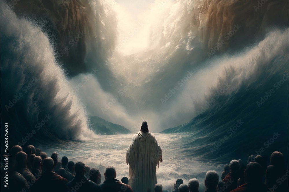 Jesus Christ at the moment when the red sea was parted, Ai Stock ...