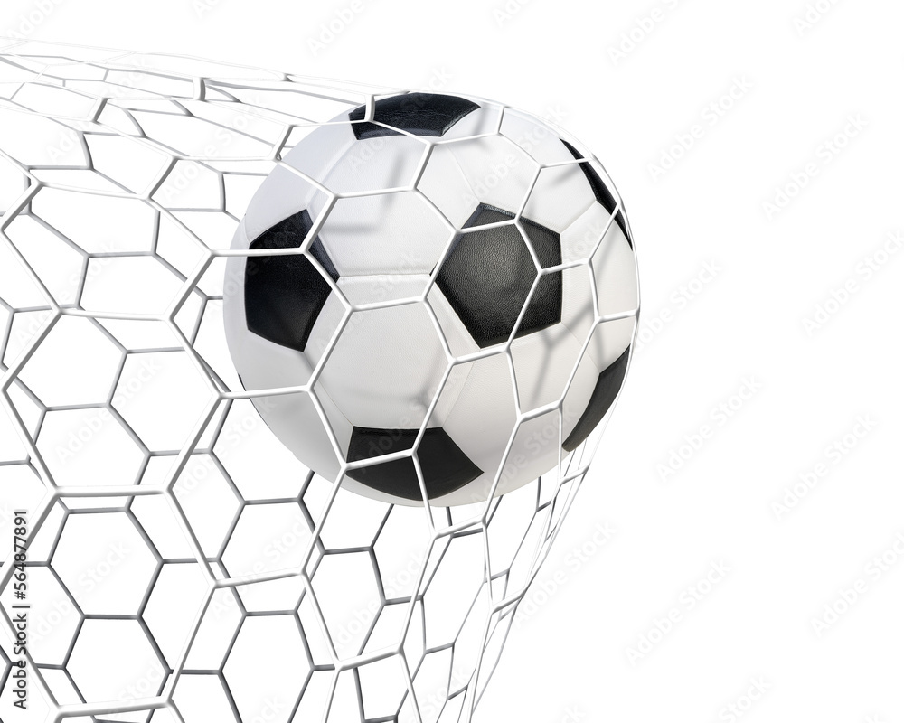 Soccer ball or Football ball in the net isolated on white background ...