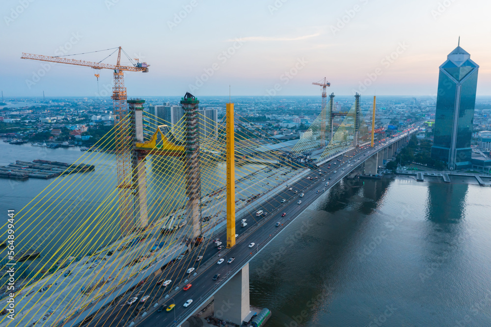 Fotografie Aerial view Construction of Rama 9 Bridge which was ...
