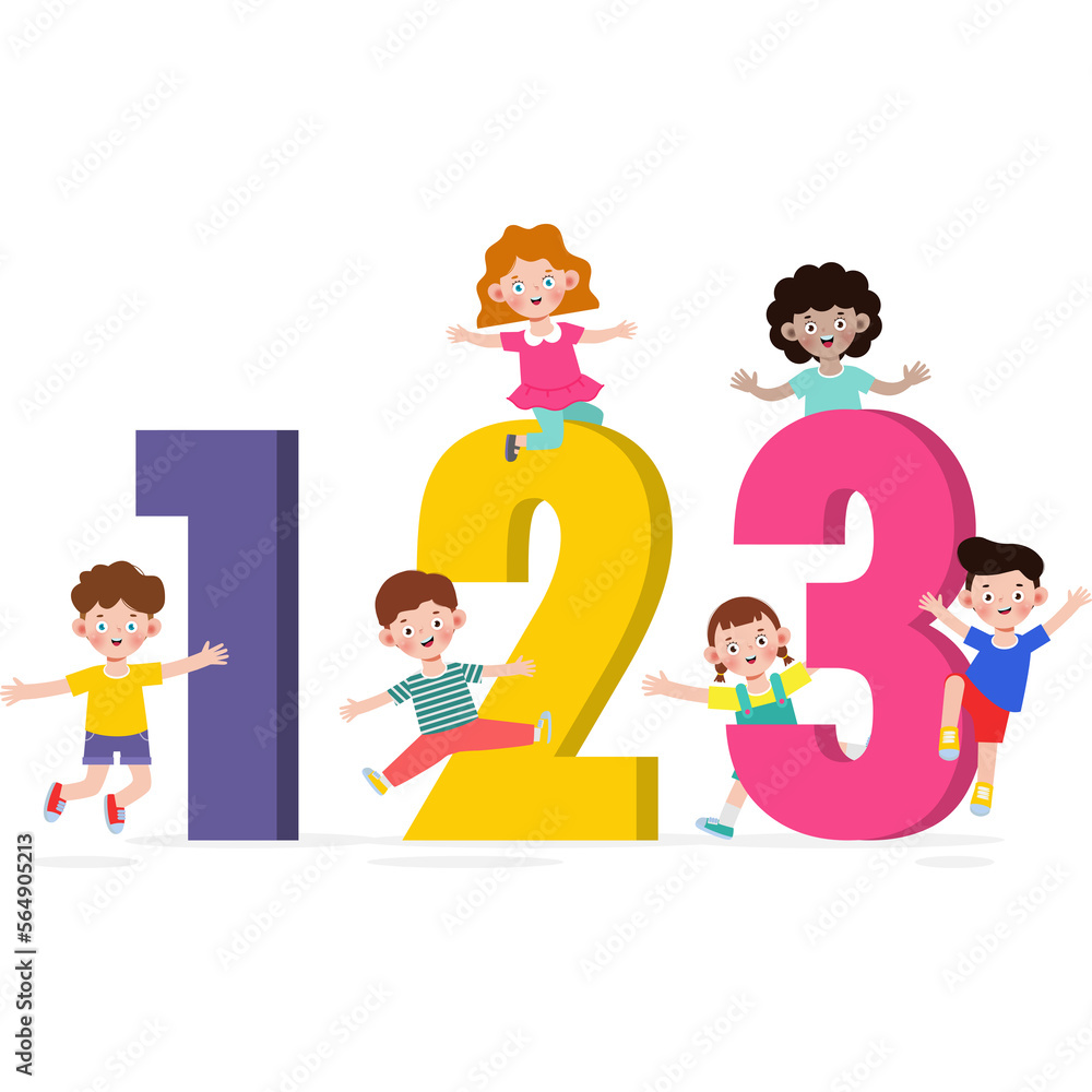 Cartoon kids with 123 numbers, children with Numbers isolated png ...