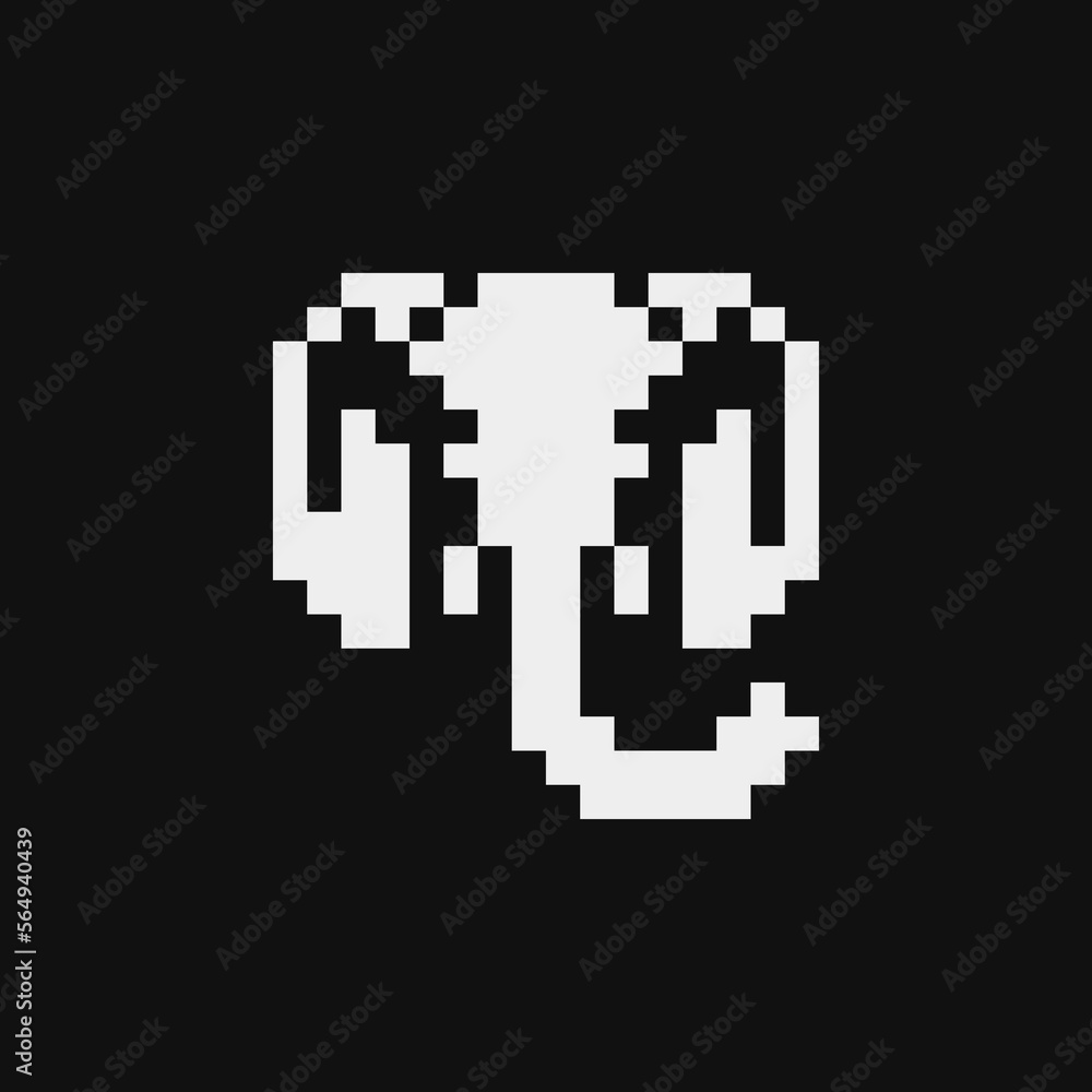 elephant face pixel art icon, emoji. Isolated vector illustration. 1 ...