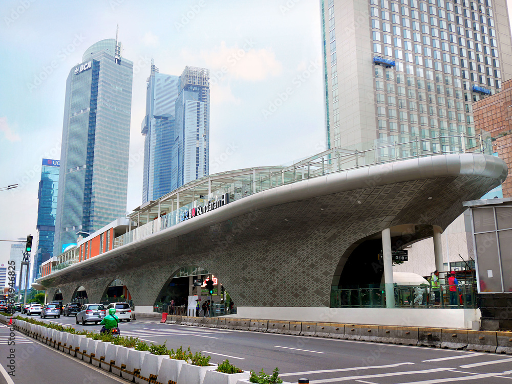 iconic brt station Bundaran HI with ship building architecture concept ...
