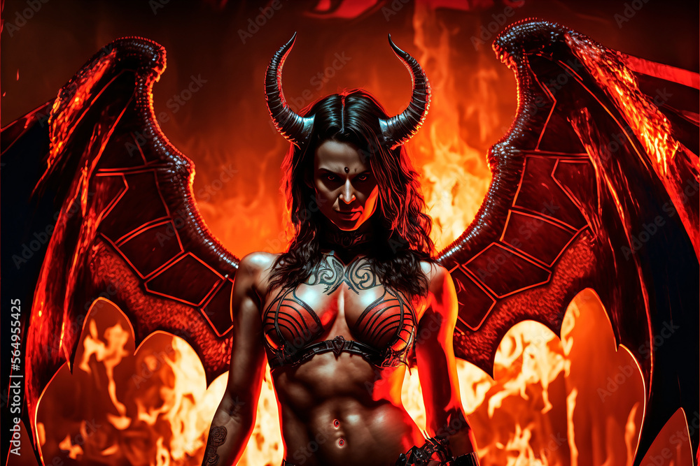 Demonic sexy female devils with flames and fire. Designed using generative ai. Stock ...