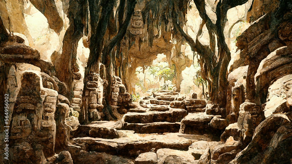 Mayan civilization forest land cave illustration art Generative AI ...