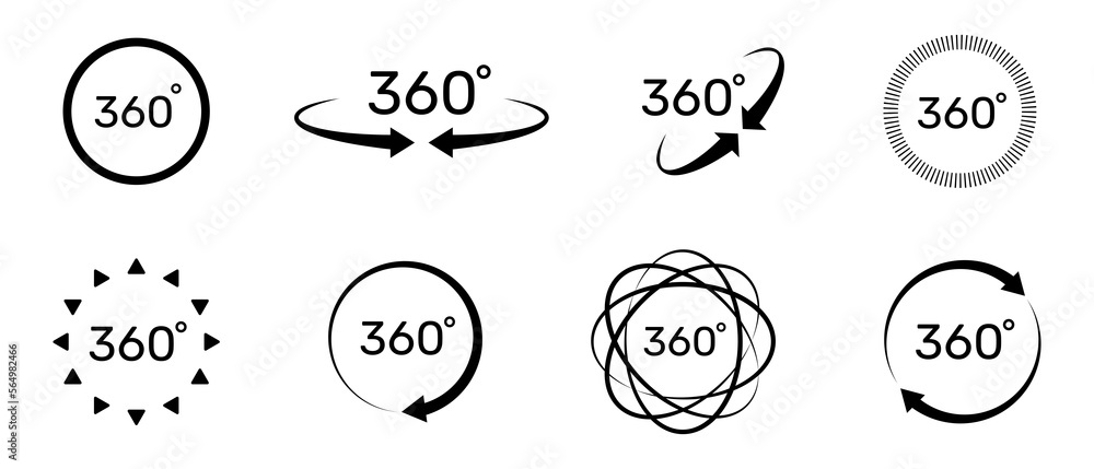 360 degree icon set. Symbol with arrow to indicate the rotation ...