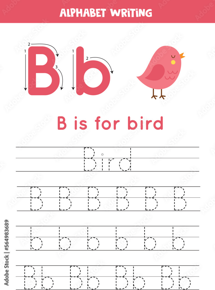 Learning to write letters for preschool kids. B is for bird. Stock ...