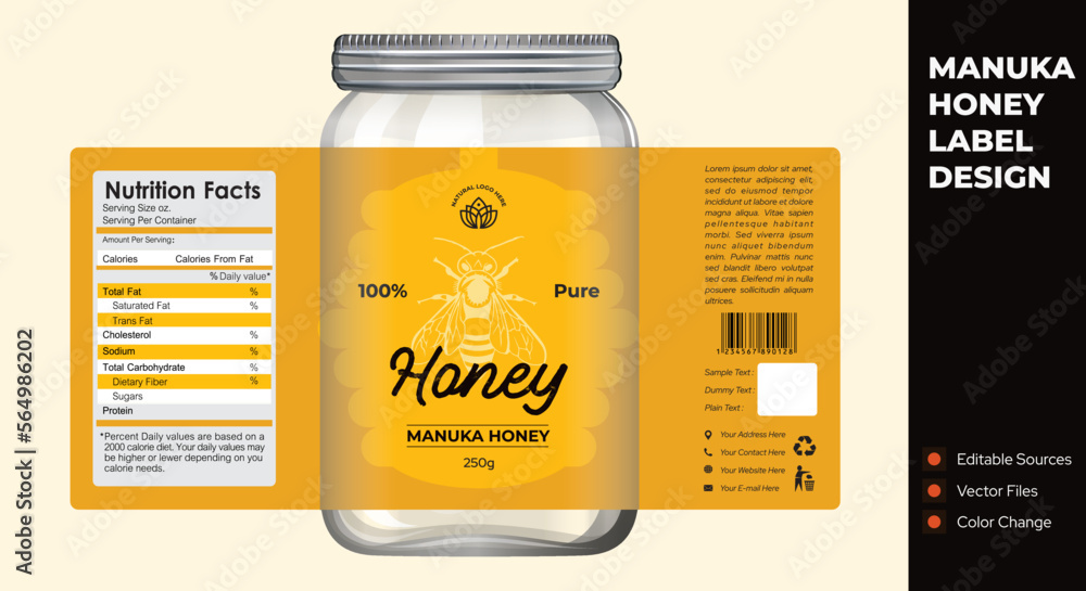 Manuka Honey label design jar packaging design black and gold honey ...