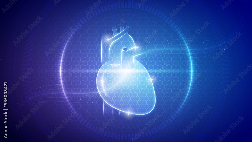 Human Heart Blood Circulatory System Futuristic Medical Hologram Neon ...