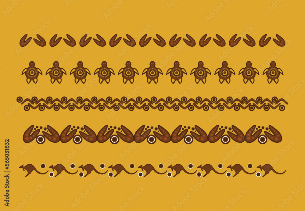 Стоковий вектор Printable aboriginal art border design set ...