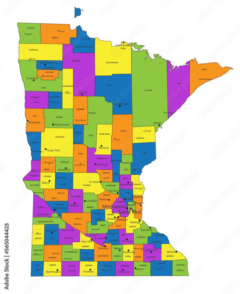 Vector de Stock Colorful Minnesota political map with clearly labeled ...