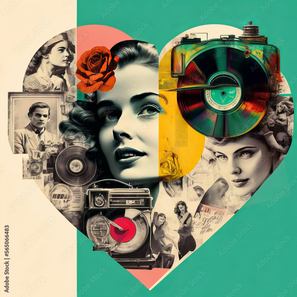 60s retro fashion background with heart. Valentines day. Retro style ...