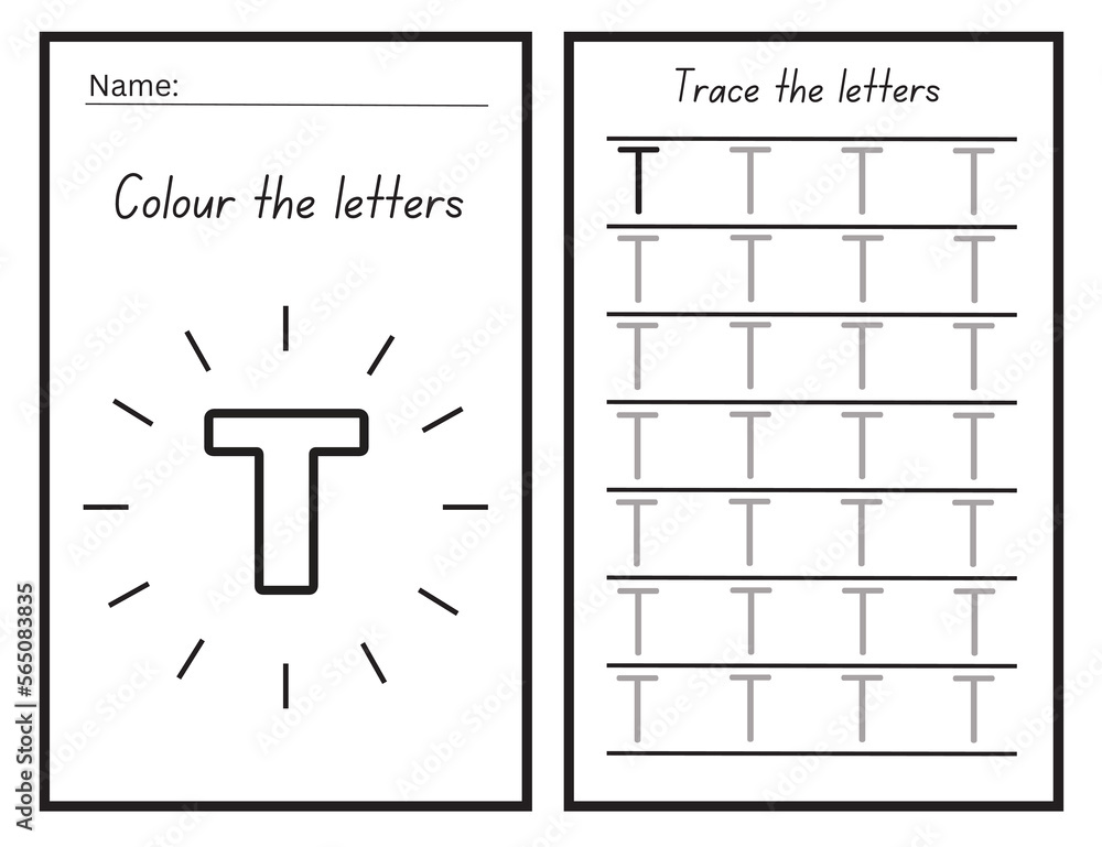letter T coloring and tracing practice Worksheet for learning the ...