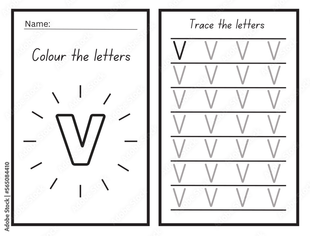 letter V coloring and tracing practice Worksheet for learning the ...