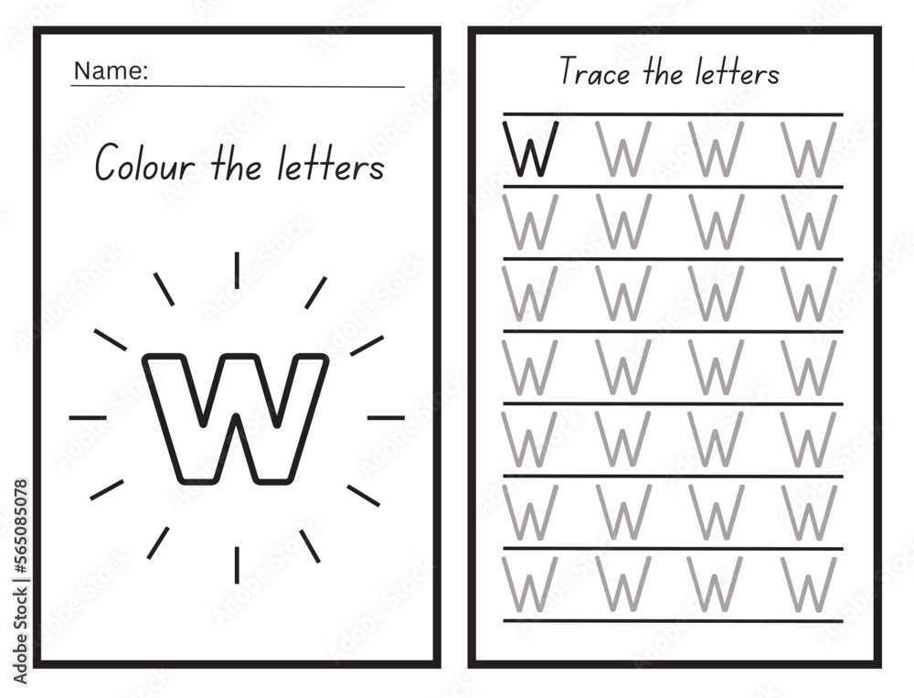 letter W coloring and tracing practice Worksheet for learning the ...