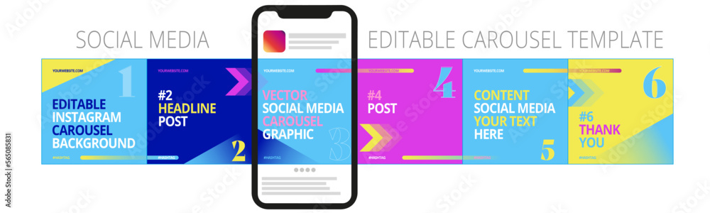 Carousel template post on social media with cellphone / mobile phone ...