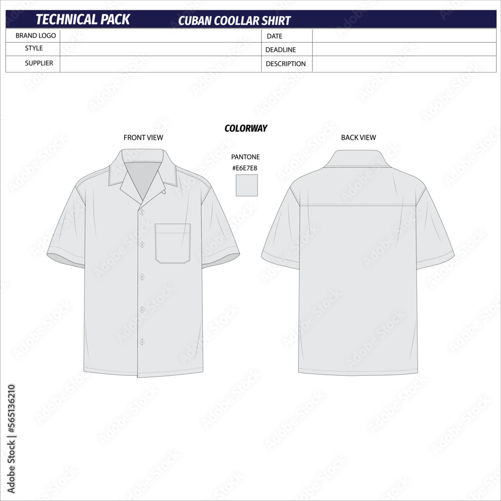 Cuban collar shirt template Stock Vector | Adobe Stock