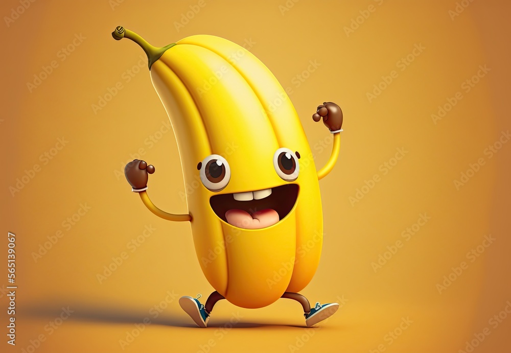 tiny cute smiling banana cartoon style Stock Illustration | Adobe Stock