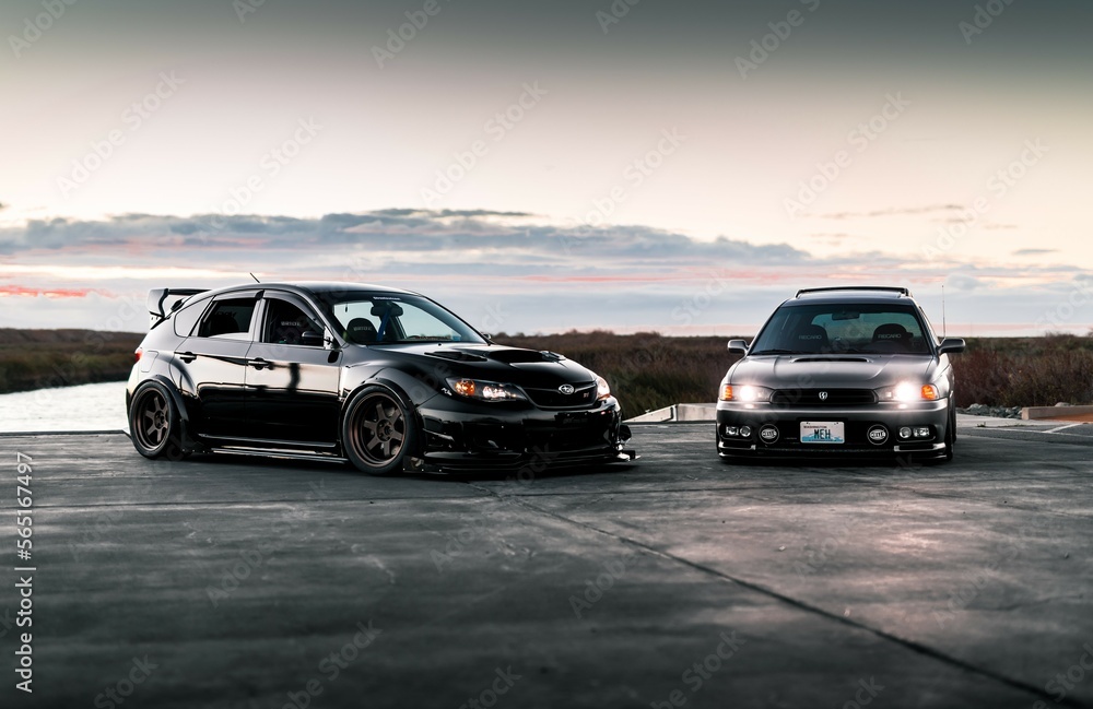 Seattle, WA, USA January 14, 2023 Black Subaru STI hatchback の Stock ...
