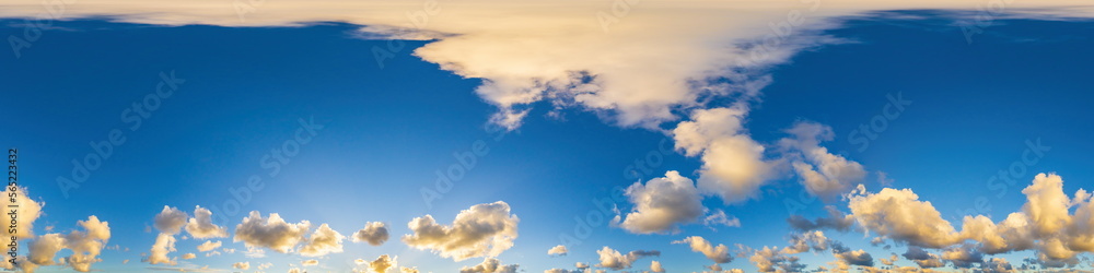 Dark blue sunset sky panorama with Cumulus clouds. Seamless hdr pano in ...