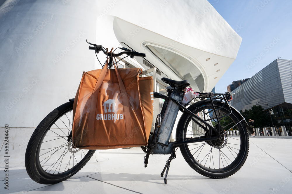 New York, NY, USA - July 4, 2022: A Grubhub delivery bag is seen on a ...