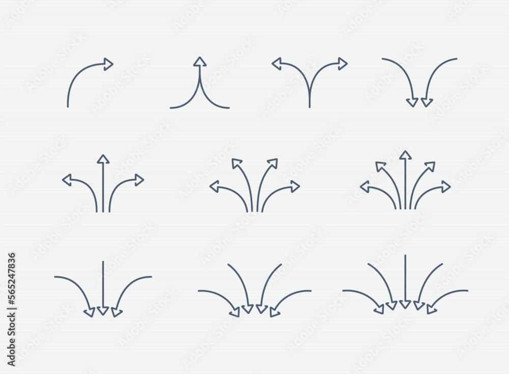 direction arrow icon set: multi directional line arrows. editable stroke vector illustration ...