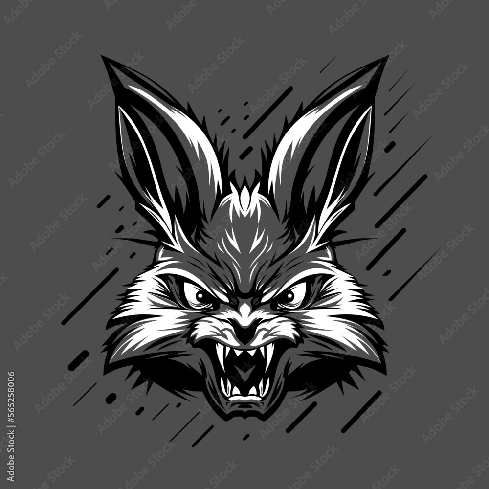 Angry furious rabbit rabbit with burning eyes, black and white logo. Vector illustration Stock ...
