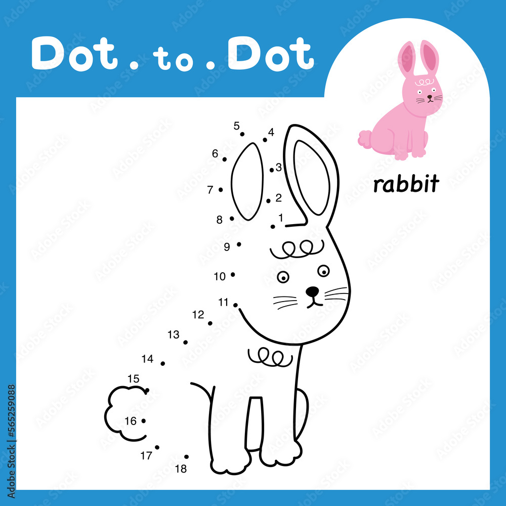 Dot to dot educational game and coloring book of rabbit animal cartoon ...