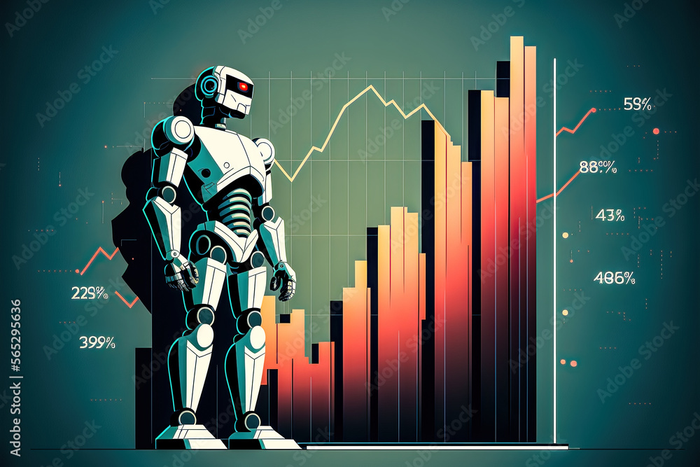 Roboter erklärt AI mit Charts Future Digital Art Hintergrund Background ...