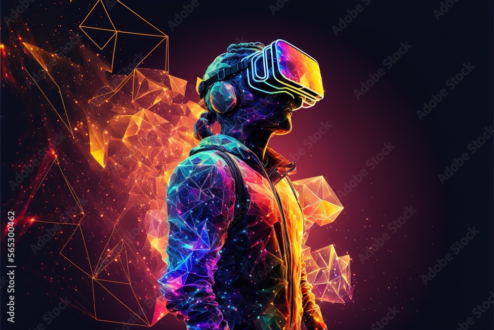 A person with advanced technology parts as vr visors and gadgets in ...