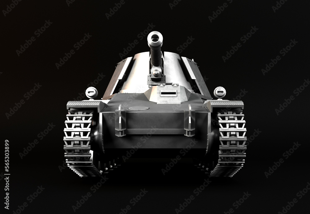 Realistic metal model of realistic military tank. Isolated military ...