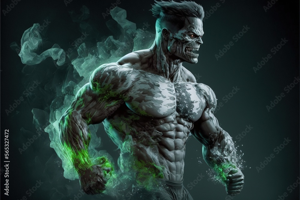 Illustration Stock Body builder man with giant muscles. Futuristic ...