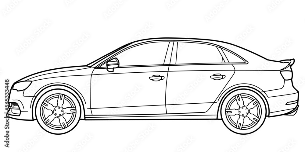 Classic sport sedan car. Side view. Street racing style car. Outline ...