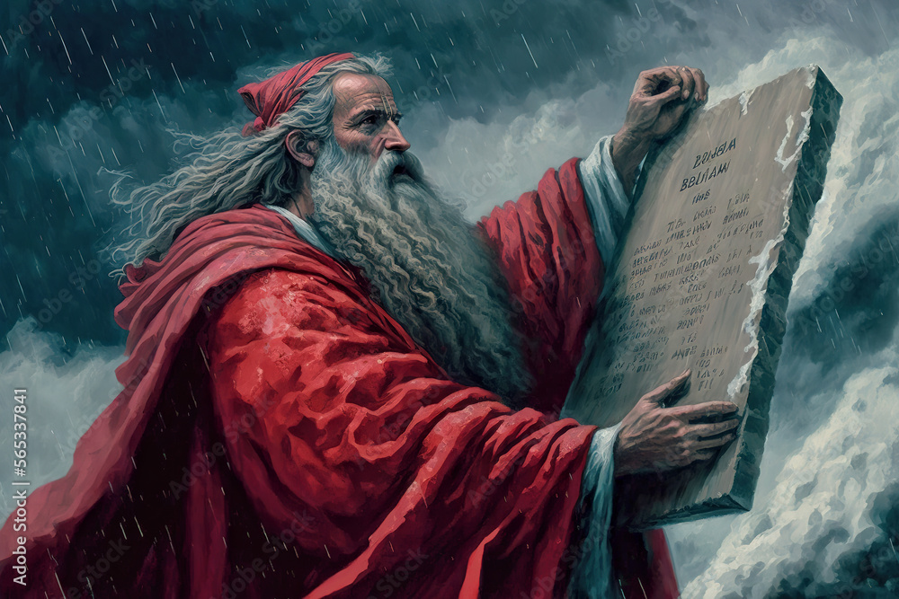 Illustration of Moses with the 10 Commandments Tablet - AI Generative ...