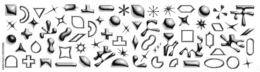 Set of creative pseudo 3d shapes. Halftone effect figures. Abstract ...
