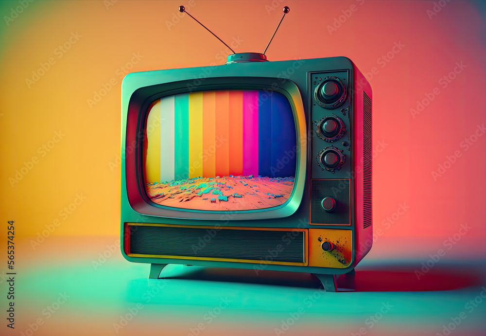 retro tv on vibrant colors created with Generative AI technology Stock ...