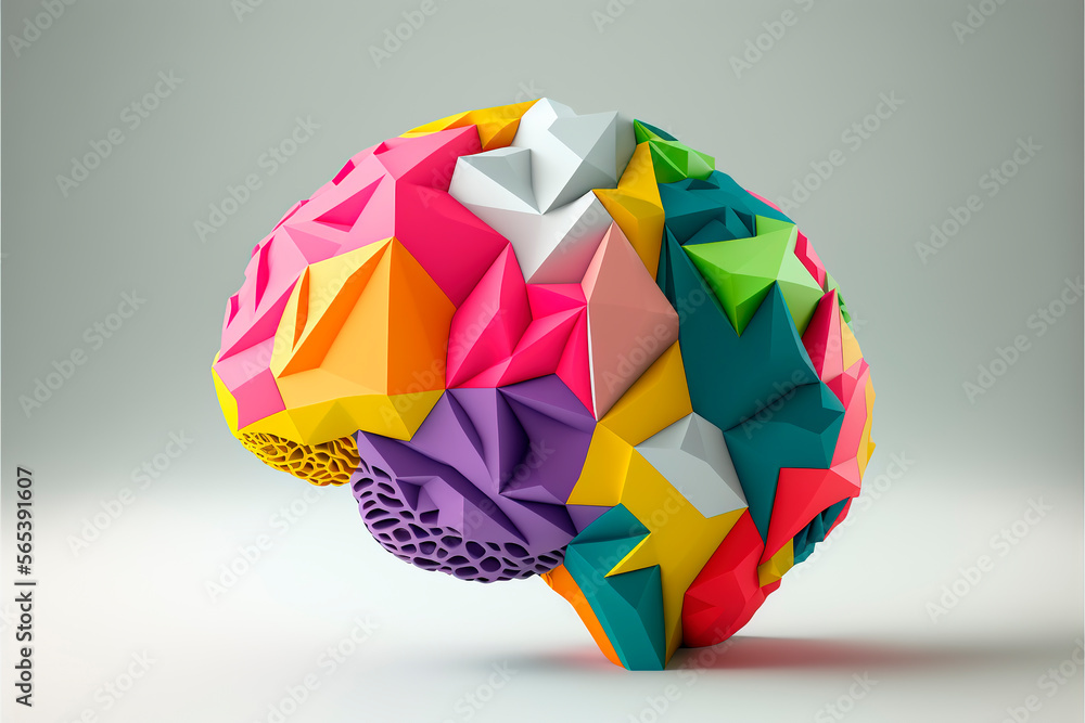 Low poly human brain multi color. Ai generative Stock Illustration ...