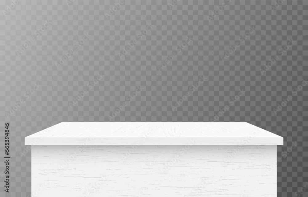 Realistic empty white wooden table. Rectangular shaped wood table on ...