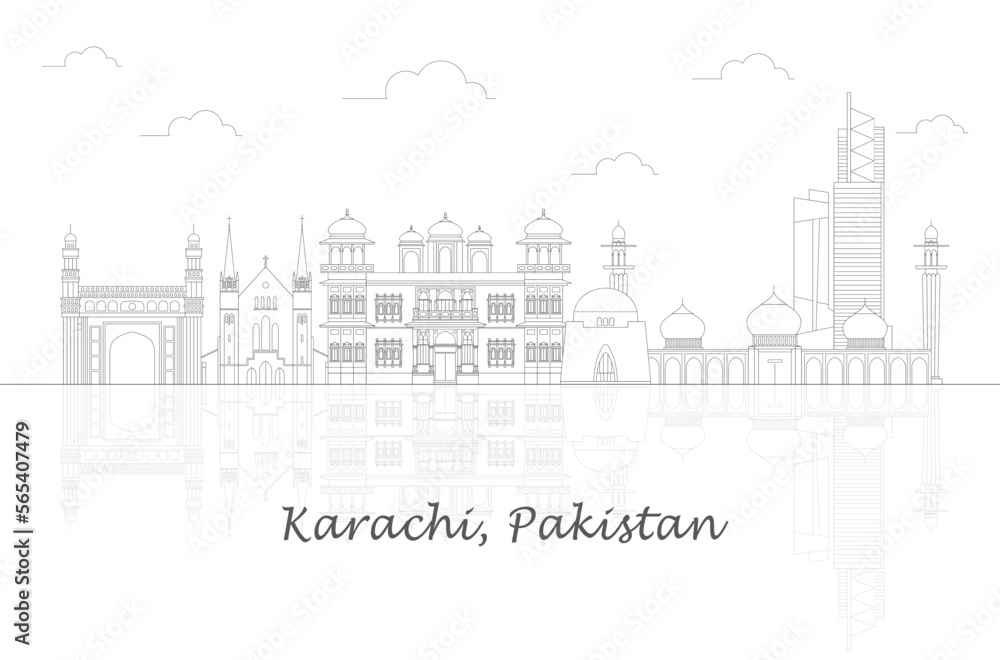 Outline Skyline panorama of city of Karachi, Pakistan - vector ...