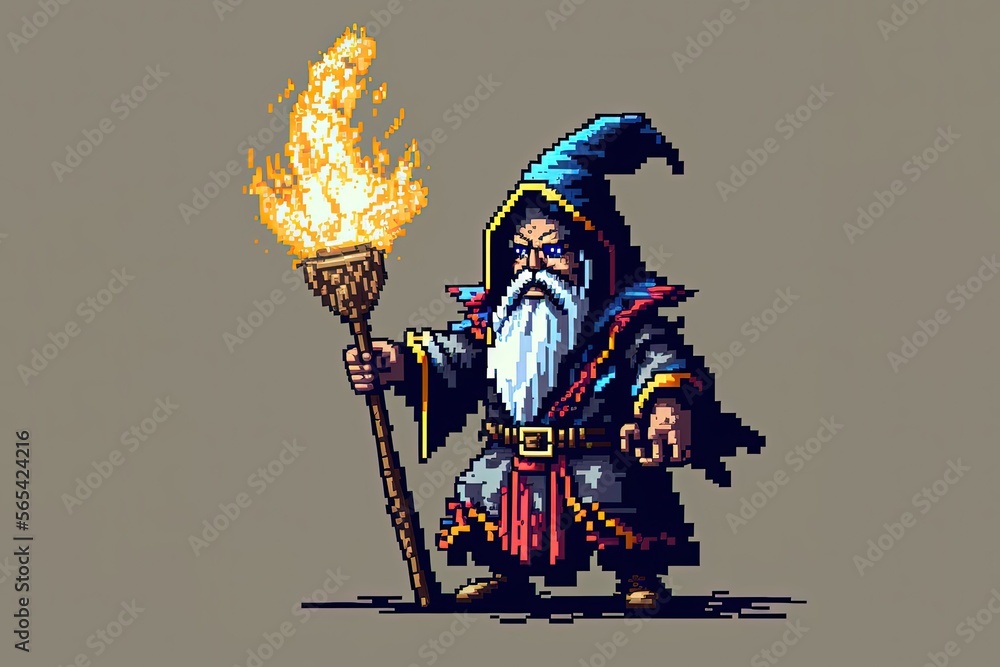 Pixel art wizard character for RPG game, character in retro style for 8 ...
